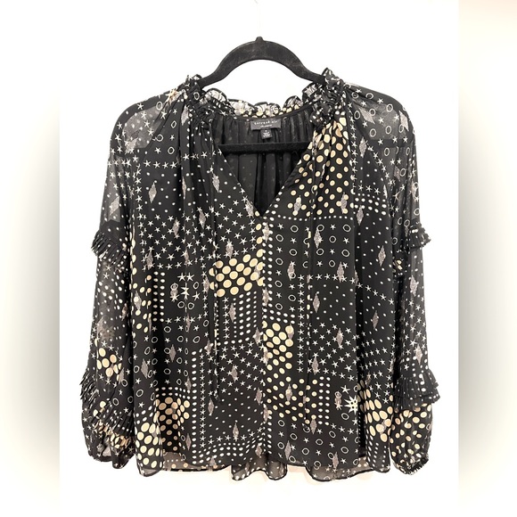 Current Air | Tops | Current Air Blouse Top Black With Gold And White ...